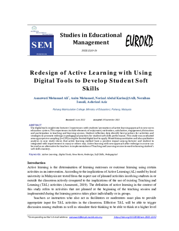 (PDF) Redesign of Active Learning with Using Digital Tools to Develop ...