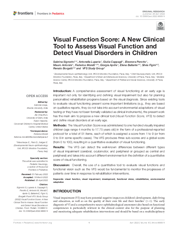 (PDF) Visual Function Score: A New Clinical Tool to Assess Visual ...