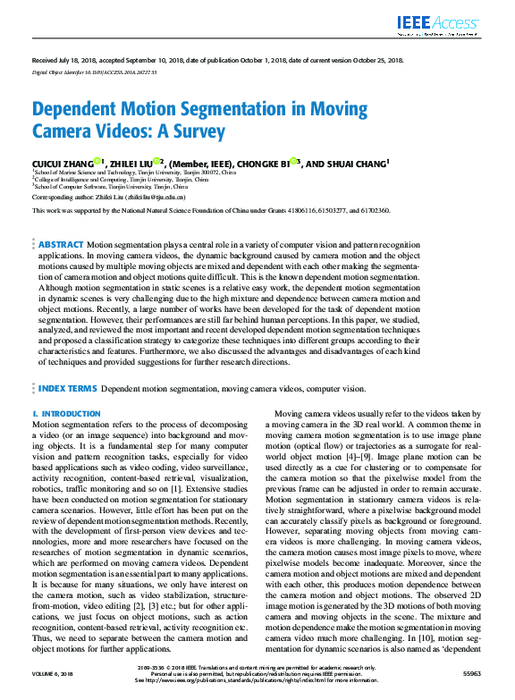 (PDF) Dependent Motion Segmentation in Moving Camera Videos: A Survey