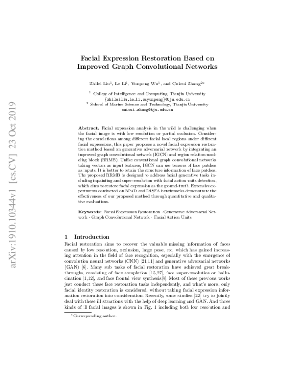 (PDF) Facial Expression Restoration Based on Improved Graph Convolutional Networks