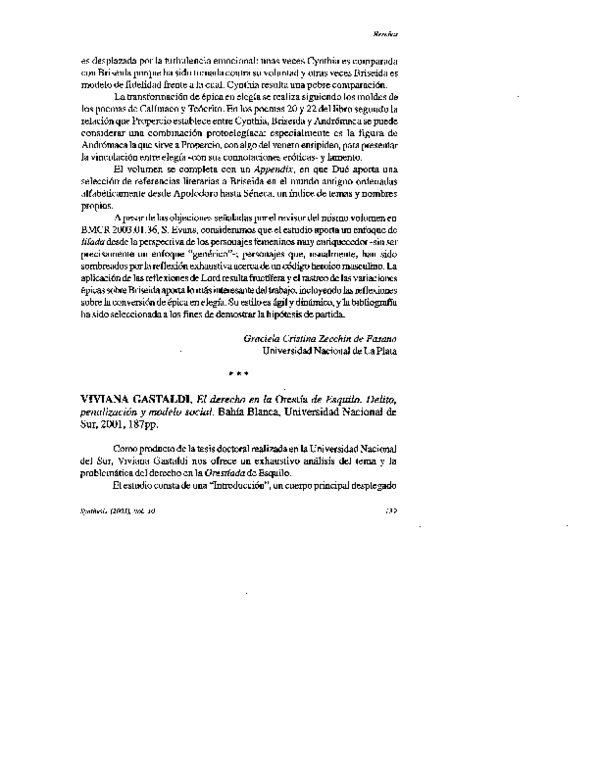 (PDF) Viviana Gastaldi, El derecho en la Orestía de Esquilo. Delito, penalización y modelo social