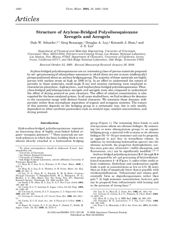 (PDF) Structure of Arylene-Bridged Polysilsesquioxane Xerogels and Aerogels