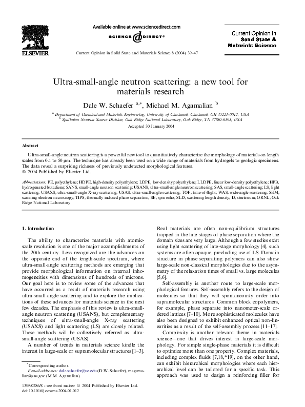 (PDF) Ultra-small-angle neutron scattering: a new tool for materials ...
