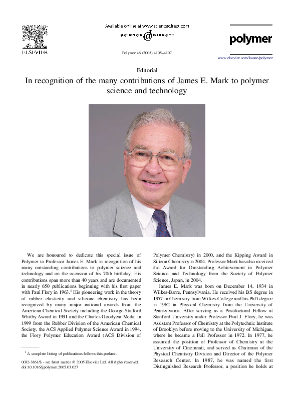 (PDF) In recognition of the many contributions of James E. Mark to polymer science and technology
