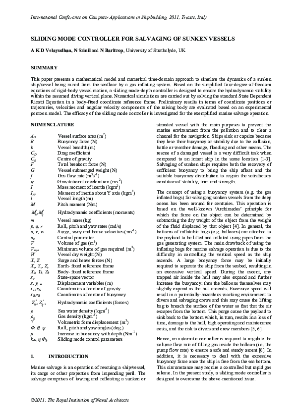 (PDF) Sliding Mode Controller for Salvaging of Sunken Vessels