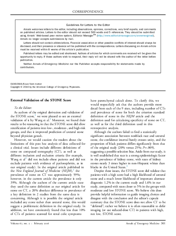 (PDF) External Validation of the STONE Score | Brock Daniels - Academia.edu