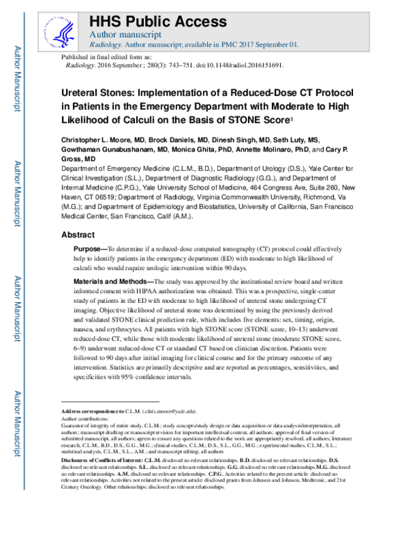 (PDF) Ureteral Stones: Implementation of a Reduced-Dose CT Protocol in ...