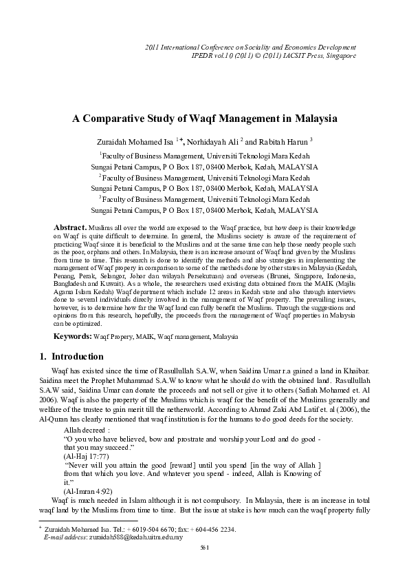 (PDF) A Comparative Study of Waqf Management in Malaysia