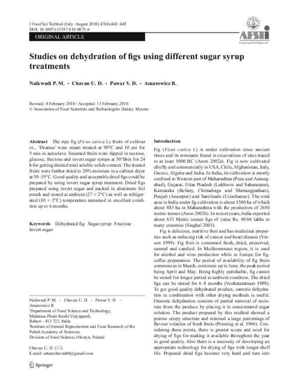 (PDF) Studies on dehydration of figs using different sugar syrup ...