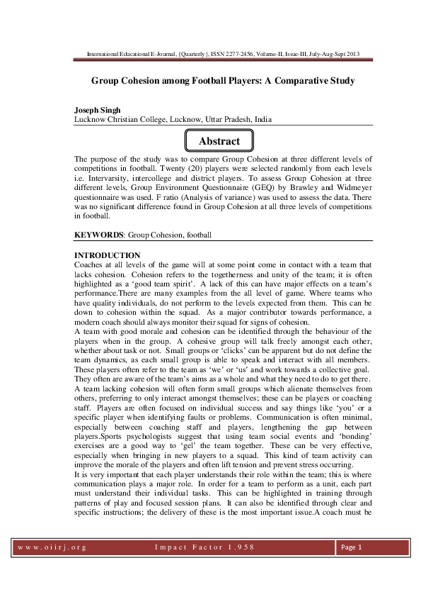 (PDF) Group Cohesion among Football Players: A Comparative Study