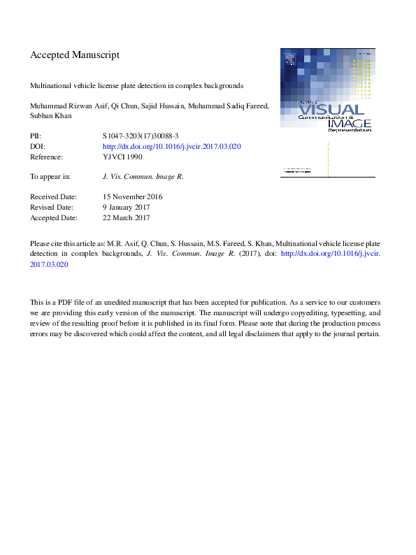 (PDF) Multinational vehicle license plate detection in complex backgrounds