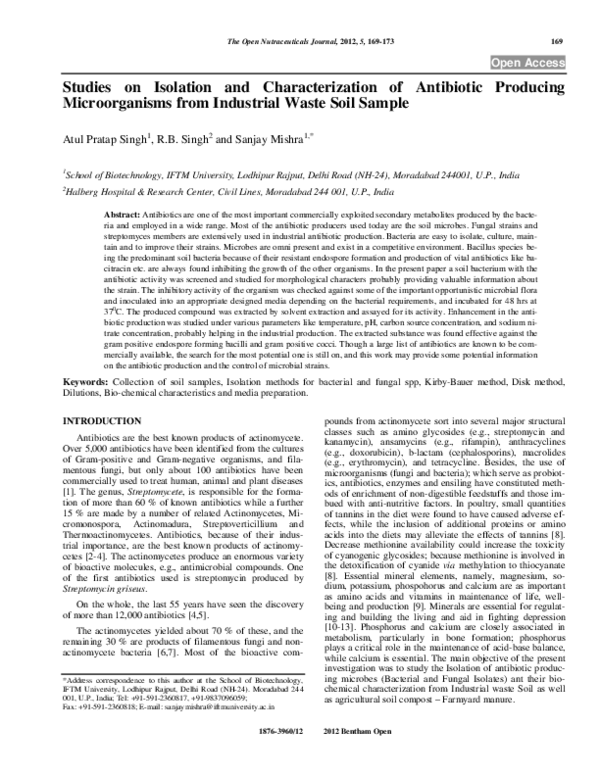 (PDF) Studies on Isolation and Characterization of Antibiotic Producing ...