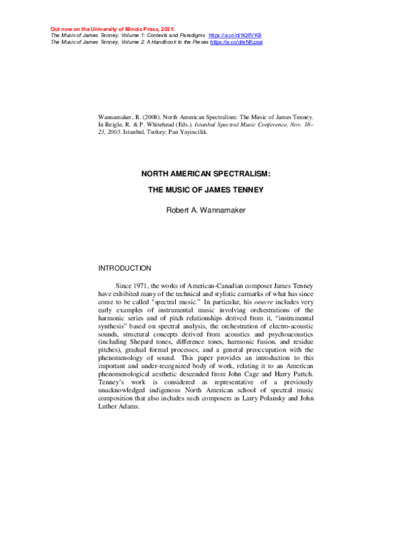 (PDF) North American Spectralism: The Music of James Tenney