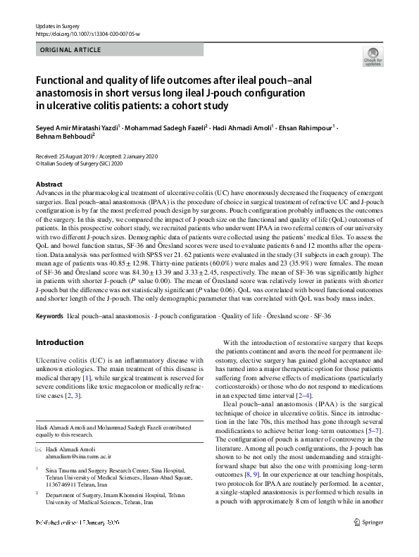 (PDF) Functional and quality of life outcomes after ileal pouch–anal ...