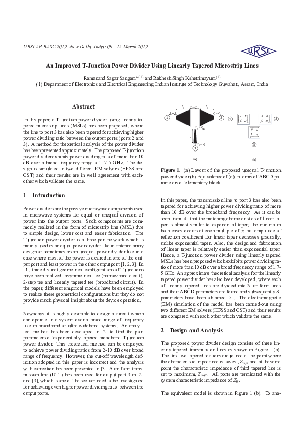 (PDF) An Improved T-Junction Power Divider Using Linearly Tapered Microstrip Lines