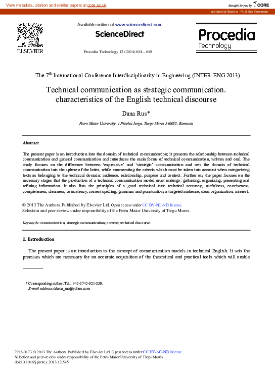 (PDF) Technical Communication as Strategic Communication ...