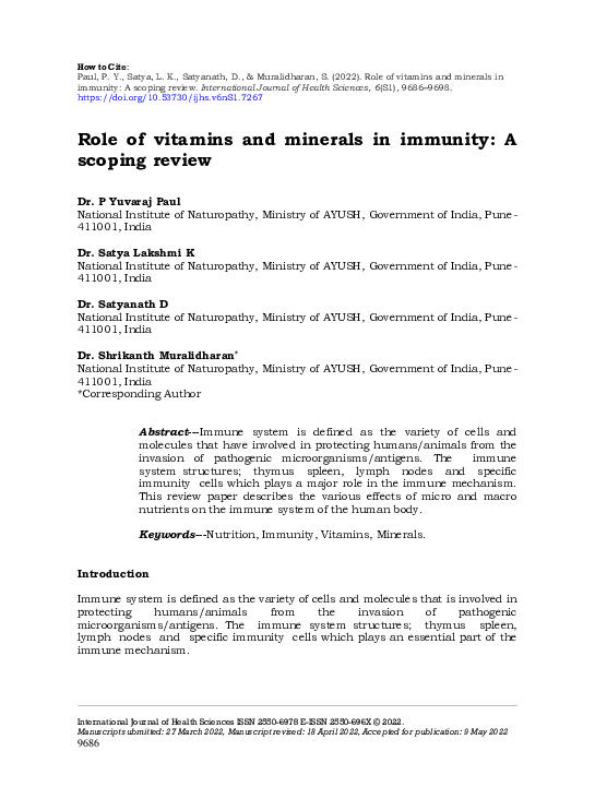 (PDF) Role of vitamins and minerals in immunity