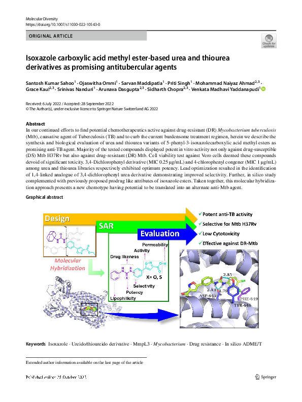 (PDF) Isoxazole carboxylic acid methyl ester-based urea and thiourea ...