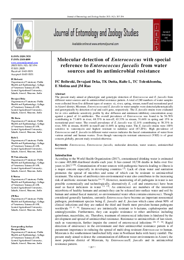 Pdf Molecular Detection Of Enterococcus With Special Reference To Enterococcus Faecalis From