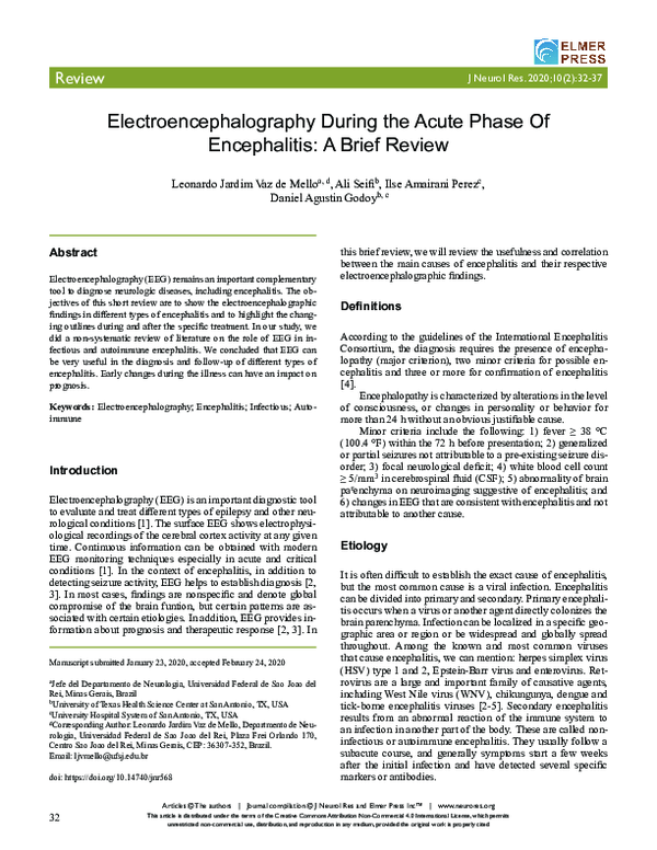 (PDF) Electroencephalography During the Acute Phase Of Encephalitis: A Brief Review
