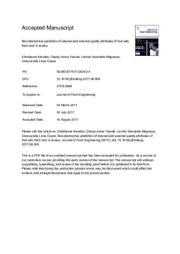 Pdf Non Destructive Prediction Of Internal And External Quality Attributes Of Fruit With Thick
