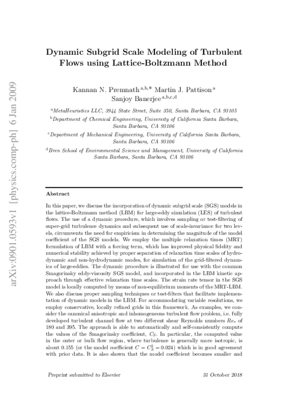 Pdf Dynamic Subgrid Scale Modeling Of Turbulent Flows Using Lattice