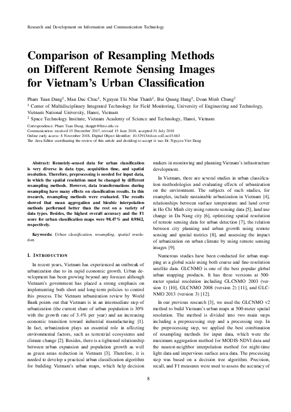 (PDF) Comparison of resampling methods on different remote sensing images for Vietnam’s urban ...