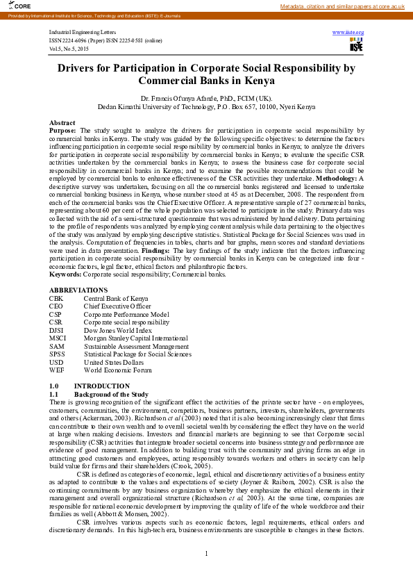 (PDF) Drivers for Participation in Corporate Social Responsibility by ...