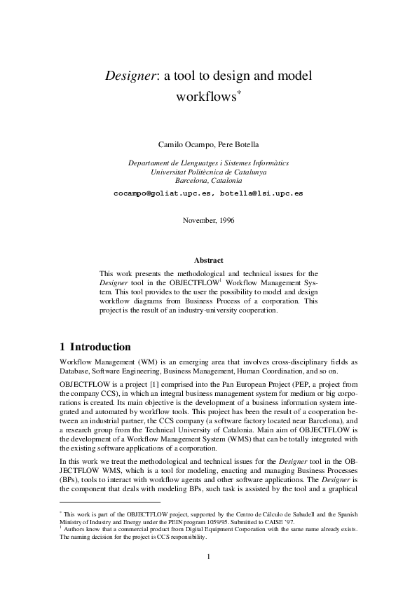 (PDF) Designer: A Tool to Design and Model Workflows