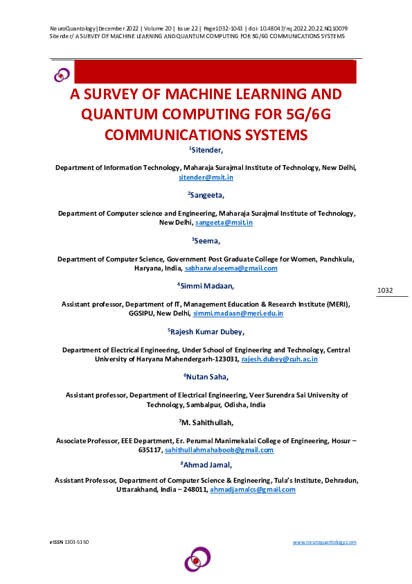 (PDF) A SURVEY OF MACHINE LEARNING AND QUANTUM COMPUTING FOR 5G/6G COMMUNICATIONS SYSTEMS