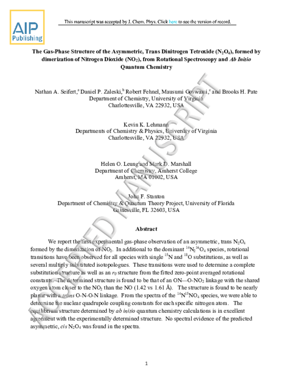 (PDF) The gas-phase structure of the asymmetric, trans-dinitrogen ...