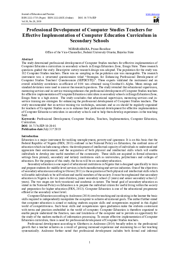 (PDF) Professional Development of Computer Studies Teachers for ...