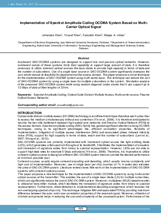 (PDF) Implementation of Spectral Amplitude Coding OCDMA System Based on ...