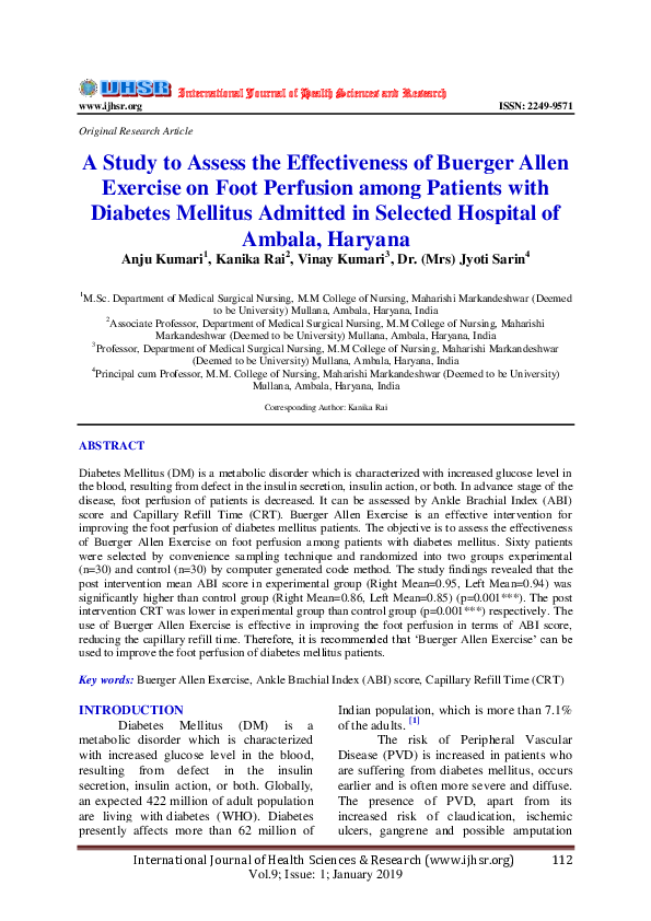 (PDF) A Study to Assess the Effectiveness of Buerger Allen Exercise in ...