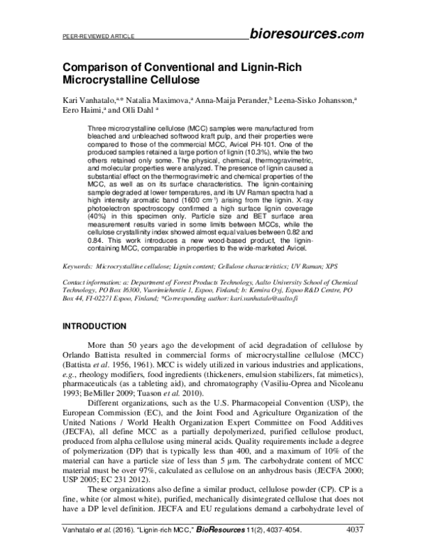 (PDF) Comparison of Conventional and Lignin-Rich Microcrystalline ...