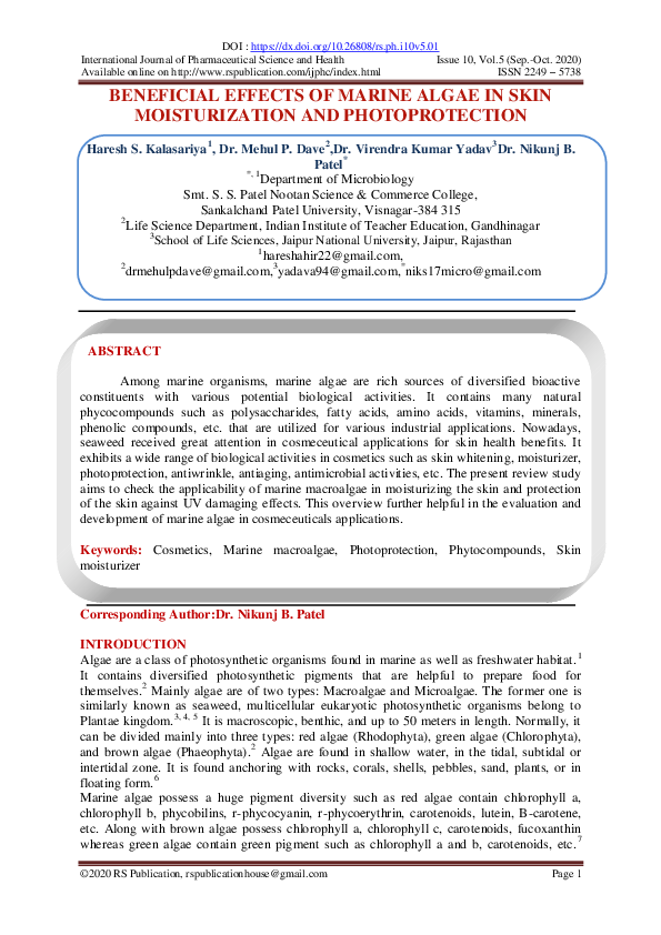 (PDF) Beneficial Effects of Marine Algae in Skin Moisturization and ...