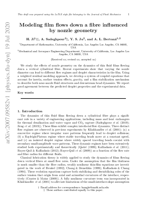 (PDF) Modelling film flows down a fibre influenced by nozzle geometry