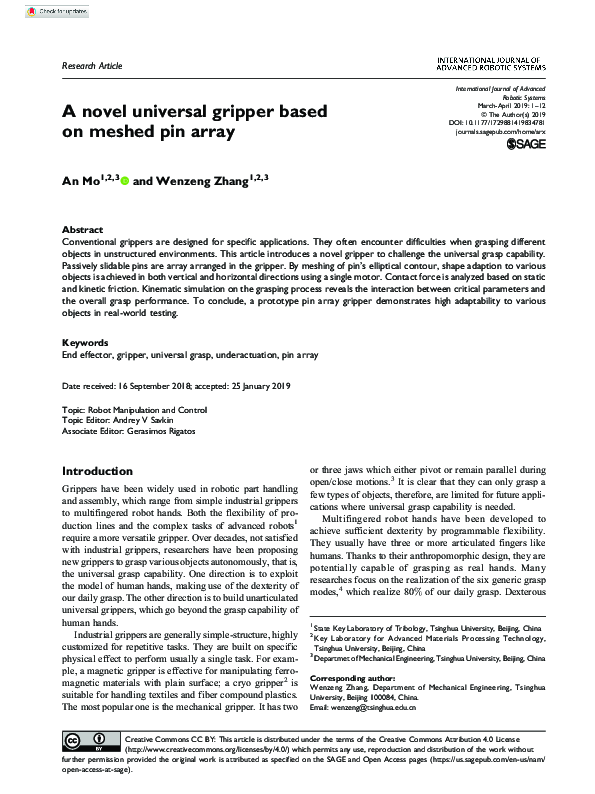 (PDF) A novel universal gripper based on meshed pin array