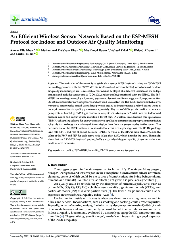 (PDF) An Efficient Wireless Sensor Network Based on the ESP-MESH Protocol for Indoor and Outdoor ...
