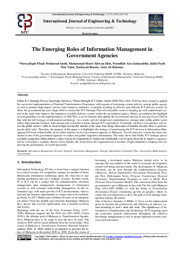 (PDF) The Emerging Roles of Information Management in Government Agencies