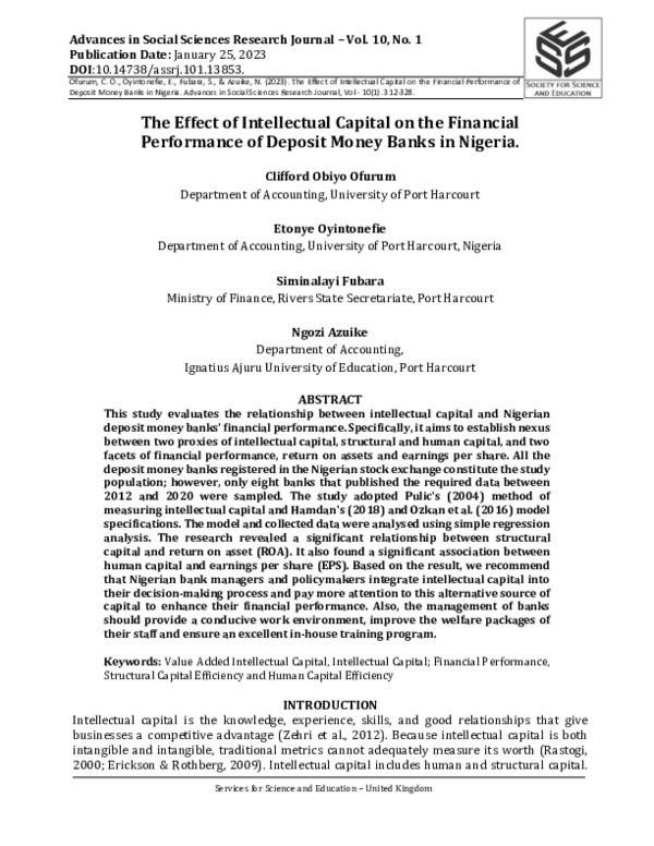 (PDF) The Effect of Intellectual Capital on the Financial Performance of Deposit Money Banks in ...