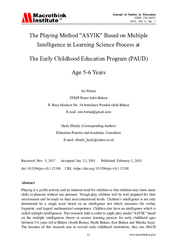 (PDF) The Playing Method "ASYIK" Based on Multiple Intelligence in ...