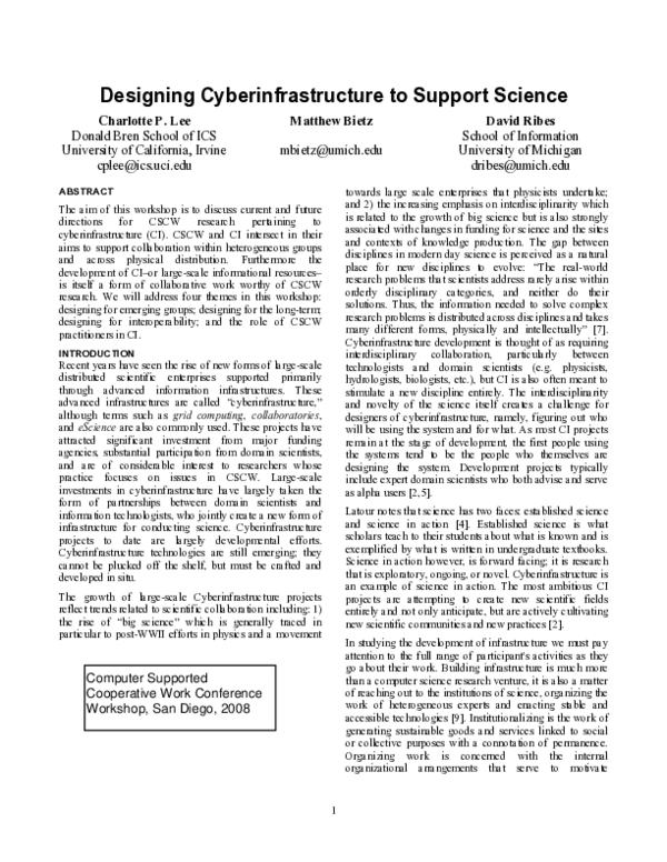(PDF) Designing Cyberinfrastructure to Support Science