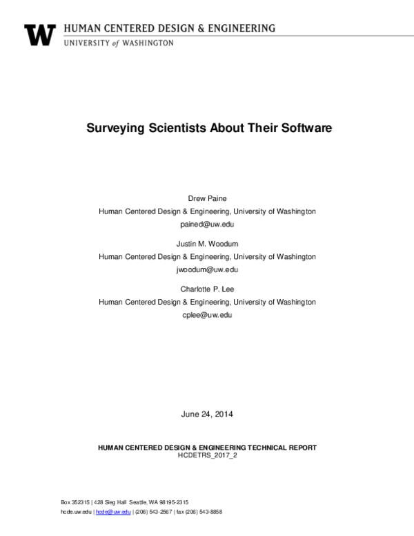 (PDF) Surveying Scientists About Their Software