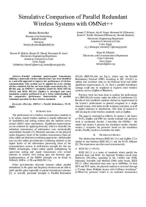 (PDF) Simulative comparison of parallel redundant wireless systems with ...