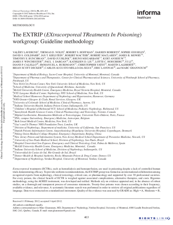 (PDF) The EXTRIP (EXtracorporeal TReatments In Poisoning) workgroup ...