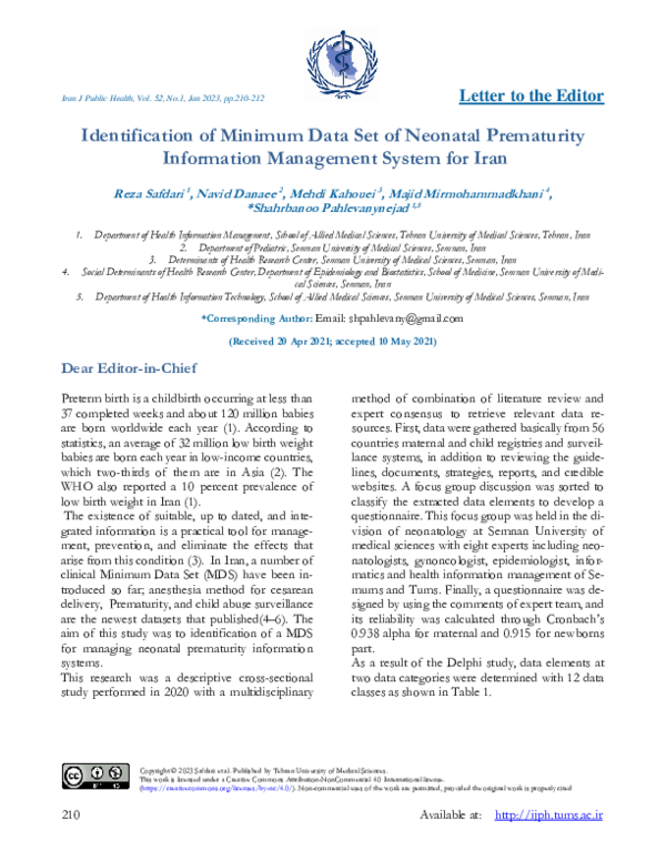 (PDF) Identification of Minimum Data Set of Neonatal Prematurity ...