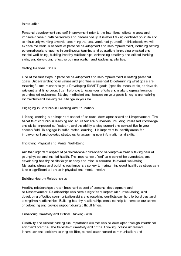 (PDF) Personal Development & Self - Improvement