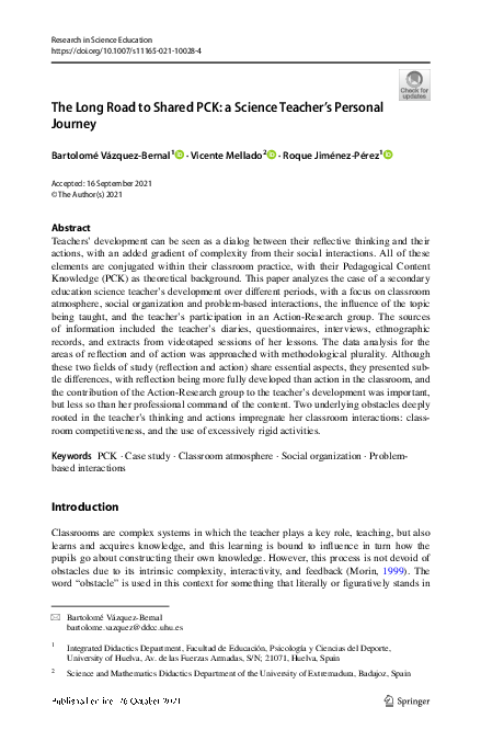 (PDF) The Long Road to Shared PCK: a Science Teacher’s Personal Journey