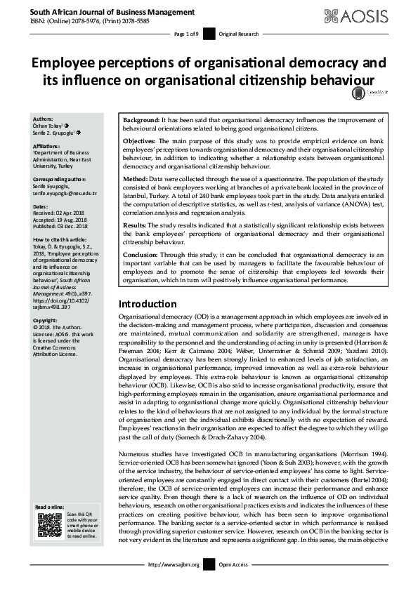 (PDF) Employee perceptions of organisational democracy and its influence on organisational ...